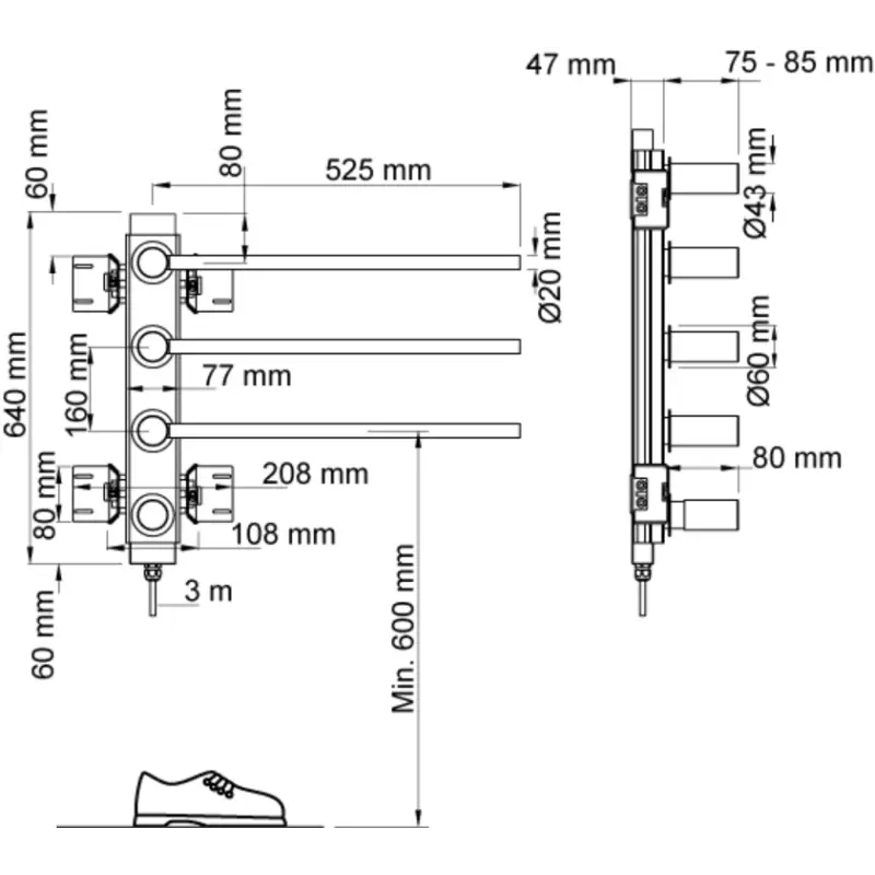Vola T39EL/4 - 27 håndklæderadiator med 4 tværstænger- mat sort