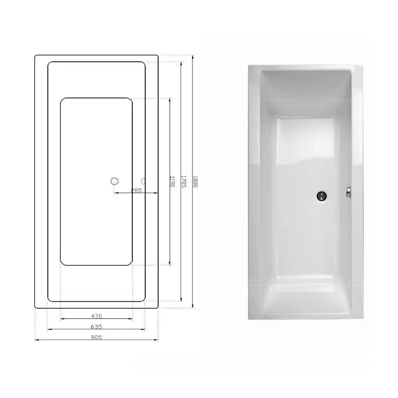 Danline Copenhagen rektangulært badekar - 180 x 80 cm