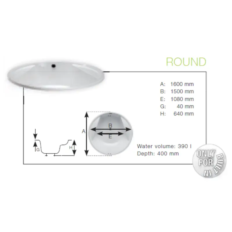 Danline Round badekar til indmuring - Ø160 cm 12.990,00 kr.