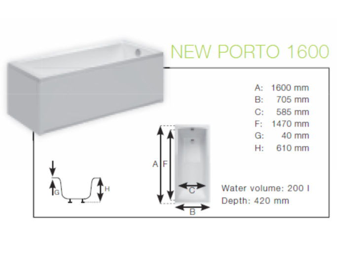 Danline New Porto spabad, kobber-pakke - 160 x 70 cm